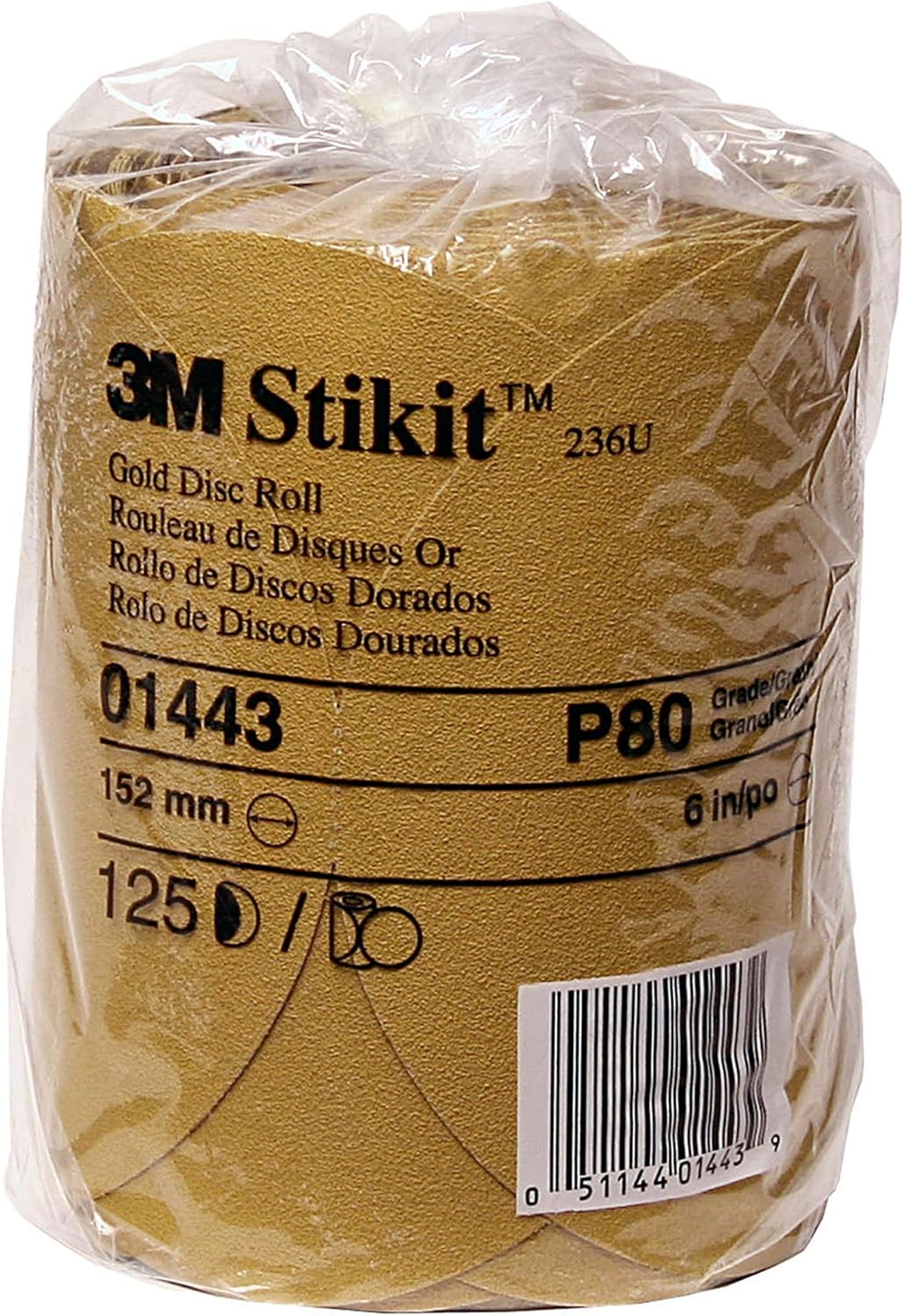 3M™ Stikit™ Gold Disc Roll, 01443, 6 in, P80A, 125 discs per roll ...